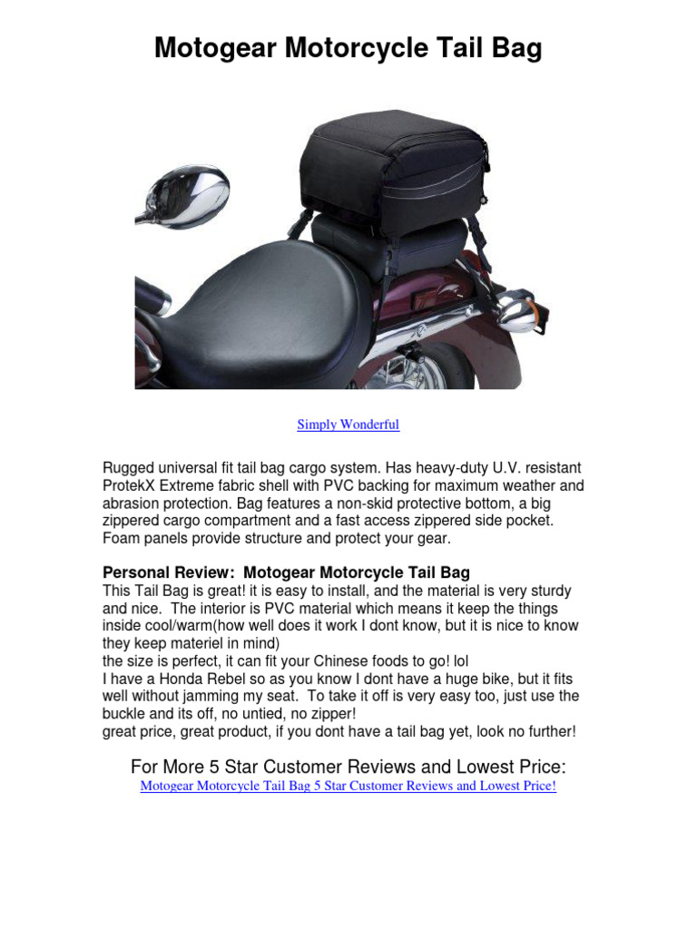 Motogear Motorcycle Tail Bag - 5 Star Review | PDF | Home & Garden