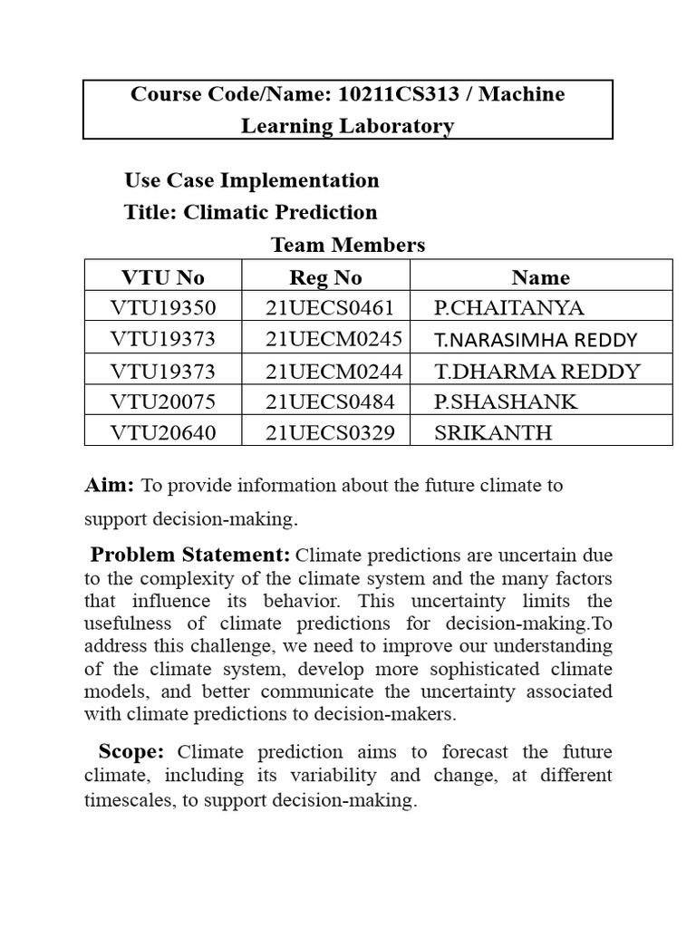 MLT Use Case | PDF | Climate | Prediction