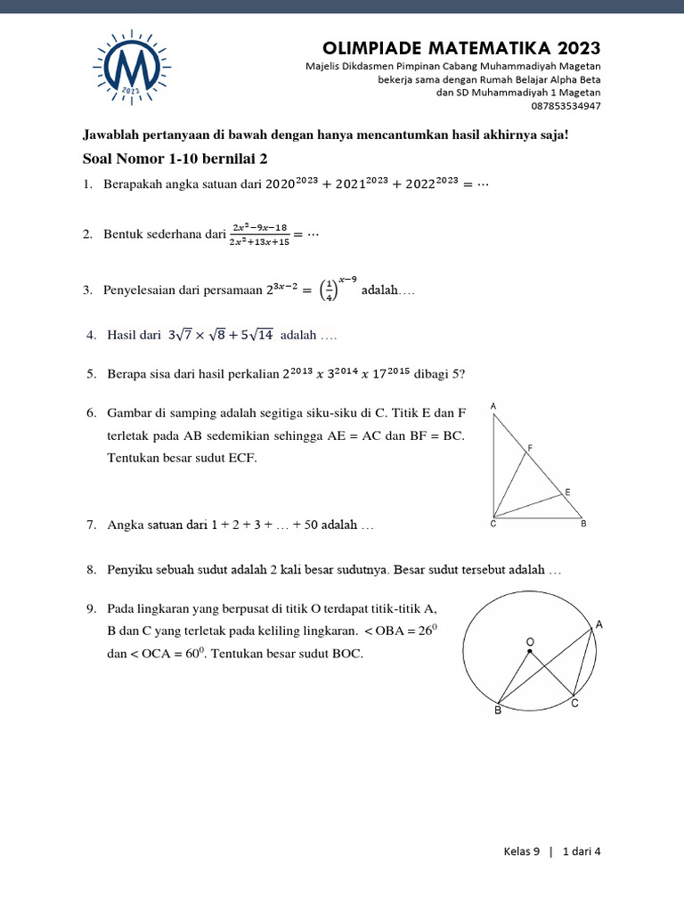 Soal Olimpiade Matematika SMP 2023 | PDF