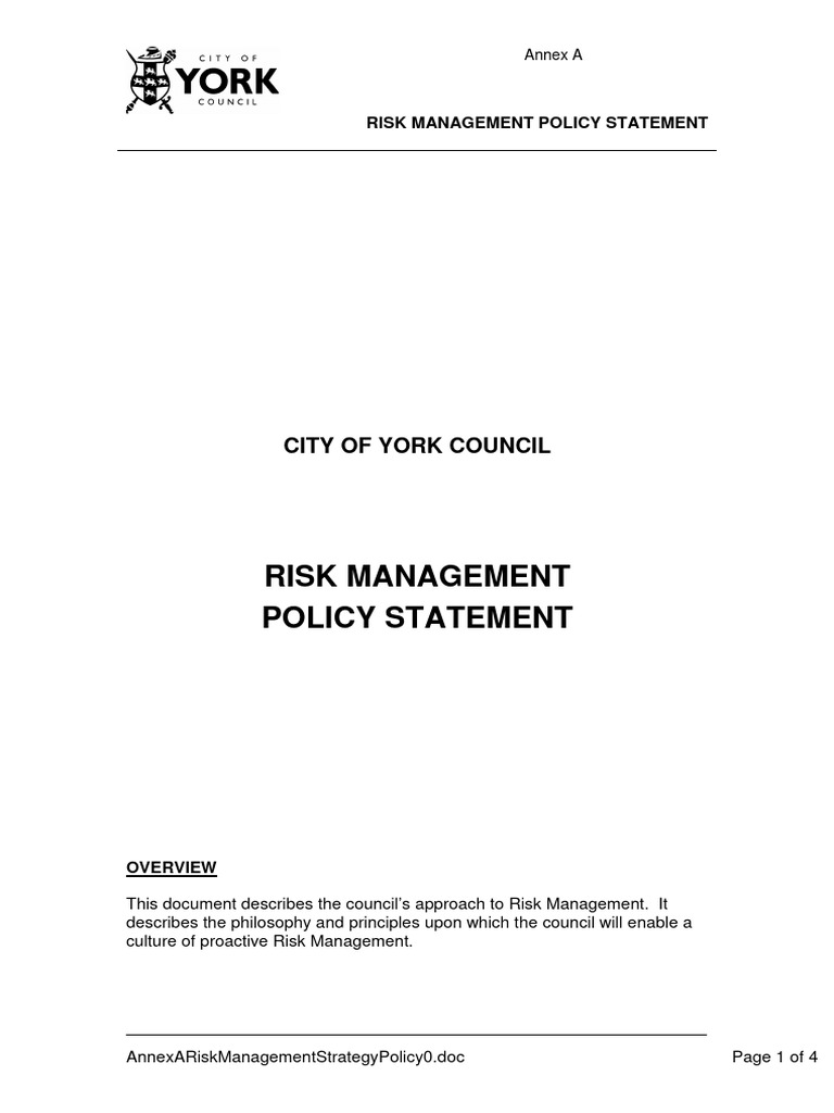 City of York Council Risk Management Policy | PDF | Risk Management | Risk