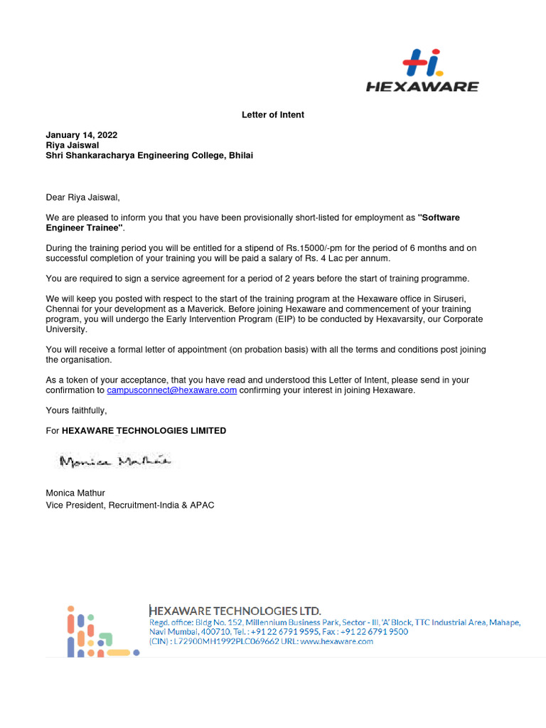 Hexaware LOI | PDF | Career & Growth