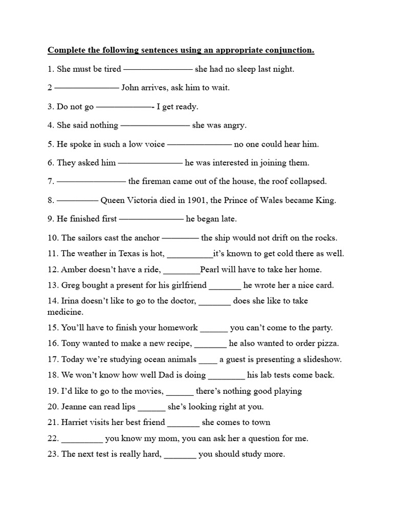 ConjunctionS Worksheet With Ans | PDF