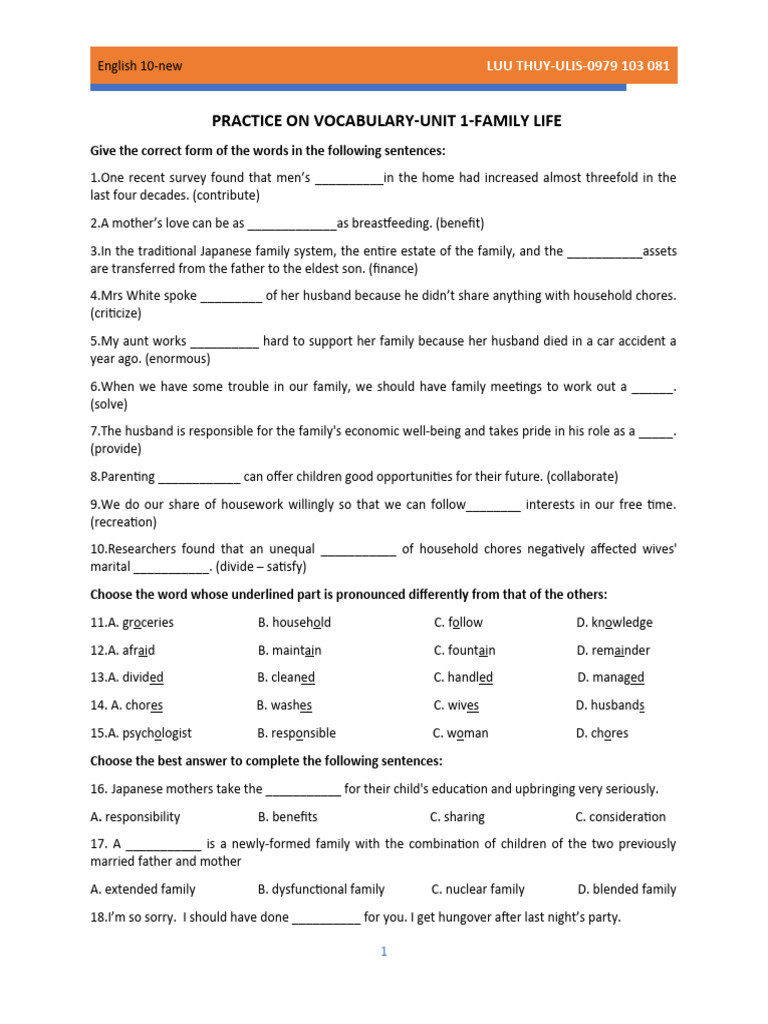 E10 Unit 1 New | PDF | Family | Social Psychology