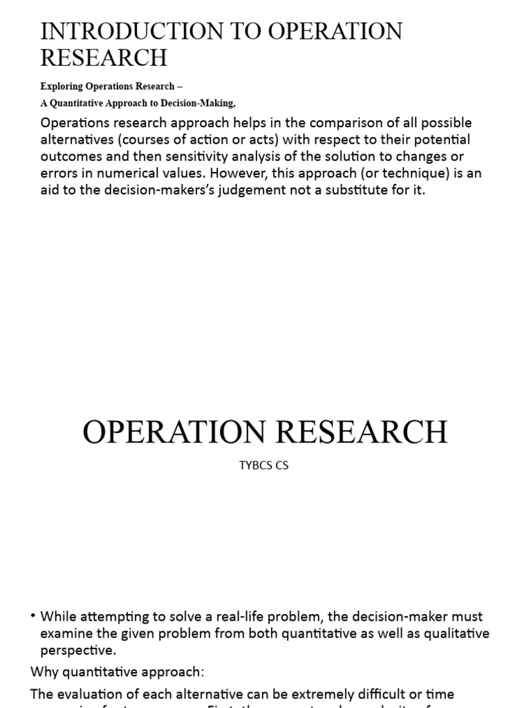 OPERATION RESEARCH | PDF | Operations Research | Decision Making