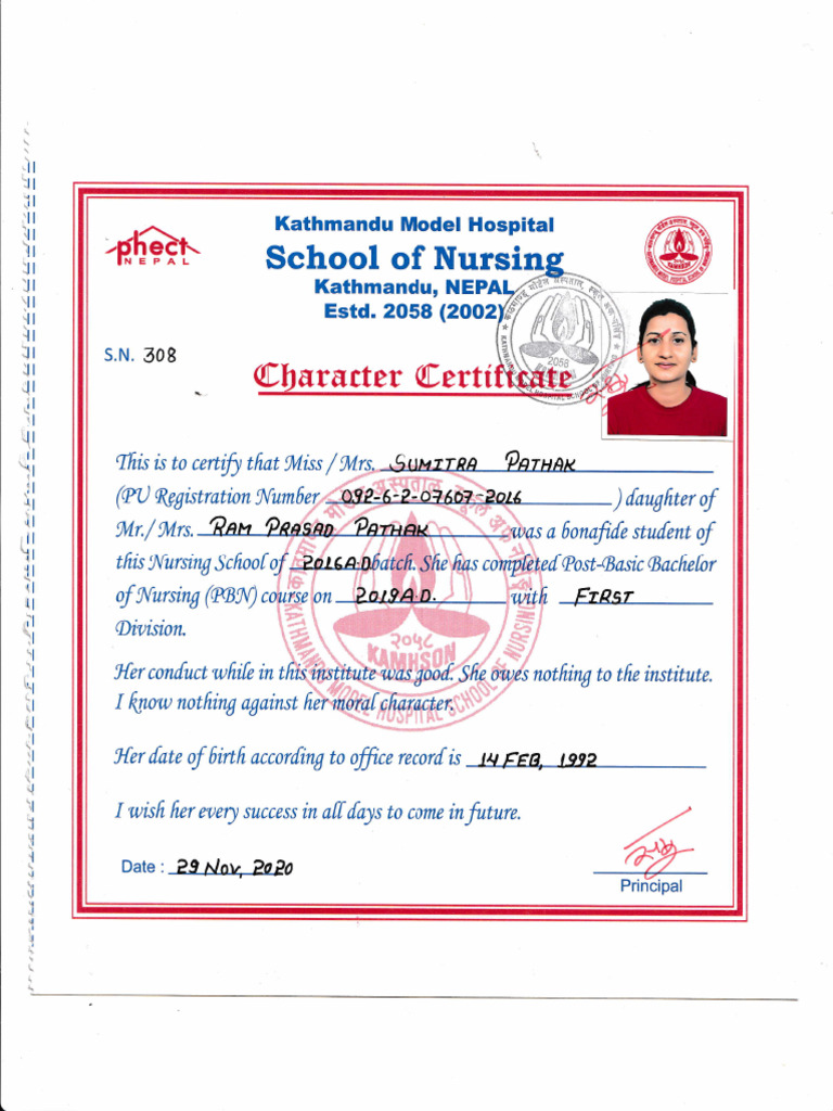 Sumitra's Character Certificate | PDF
