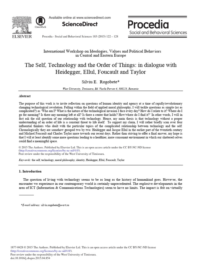 The Self, Technology and The Order of Things in Dialogue With Heidegger ...