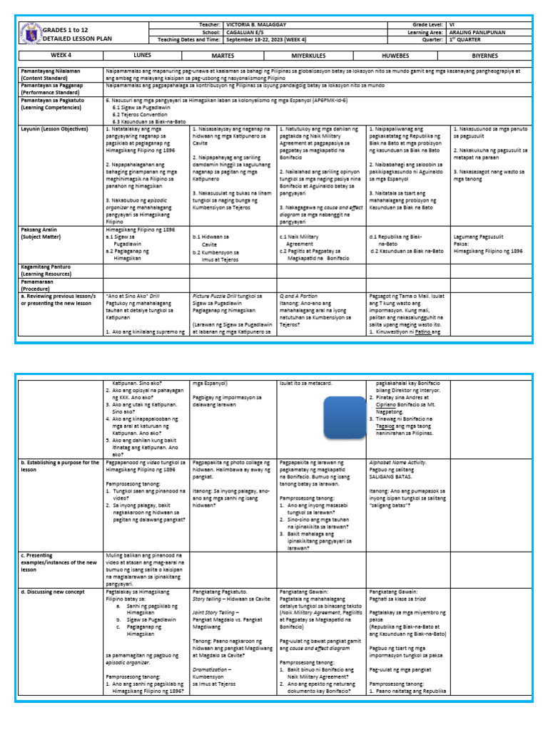 DLL Grade 6 Q1 Week 4 June 25-29, 2018 All Subjects | PDF