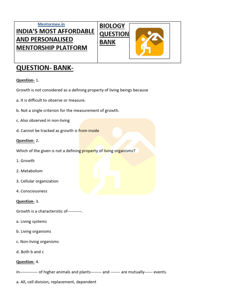 Biology Question Bank | PDF | Biology