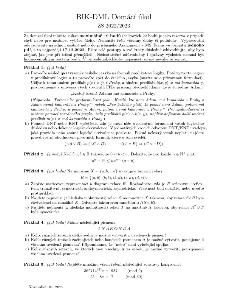 BIK DML Domaci Uloha ZS 2022 2023 | PDF