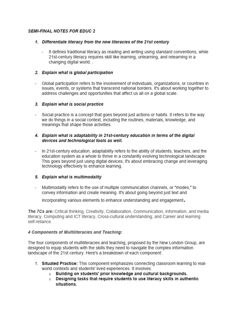 EDUC 2 SEMI-FINAL NOTES | PDF | Literacy | Rubric (Academic)