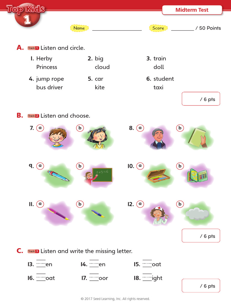 Top Kids 1_Midterm Test | PDF