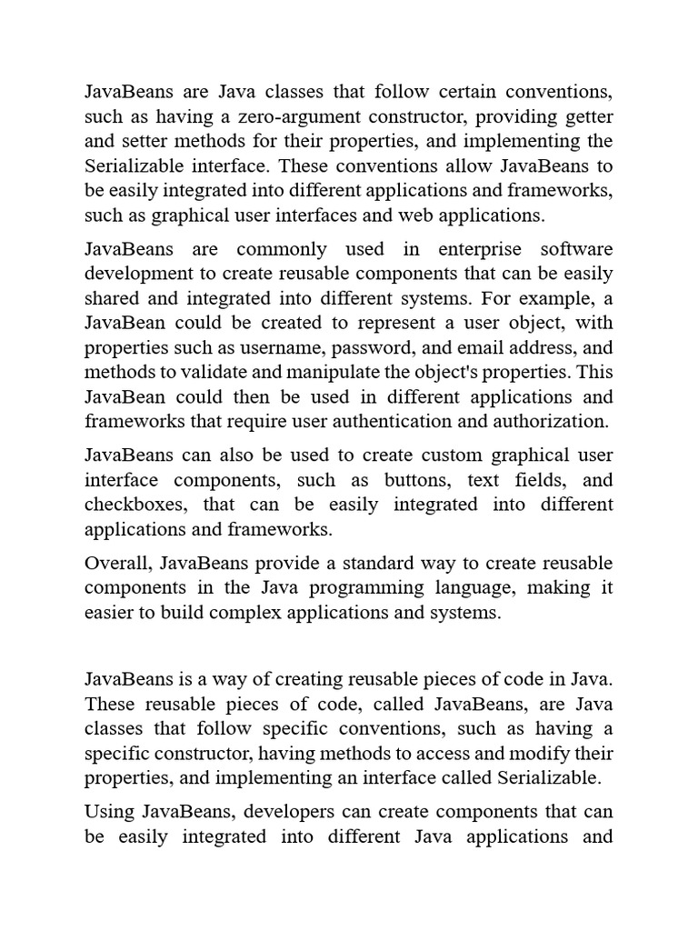 JavaBeans | PDF | Software Framework | Method (Computer Programming)