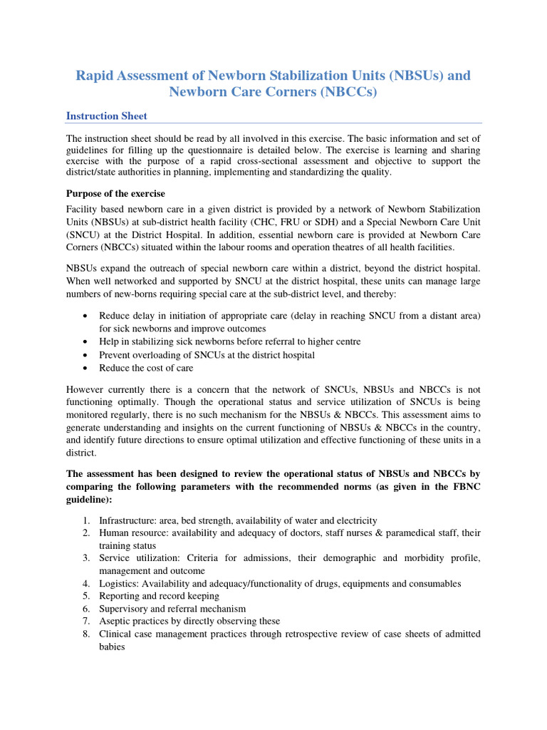 Assessment of NBSUs and NBCCs Guidelines | PDF | Childbirth | Hospital