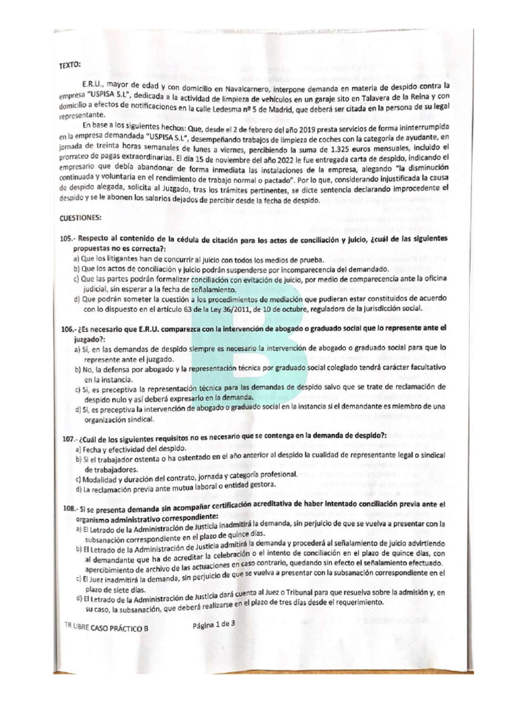 Examen Caso Practico Tramitacion Procesal Oep 2020 2021 2022 | PDF