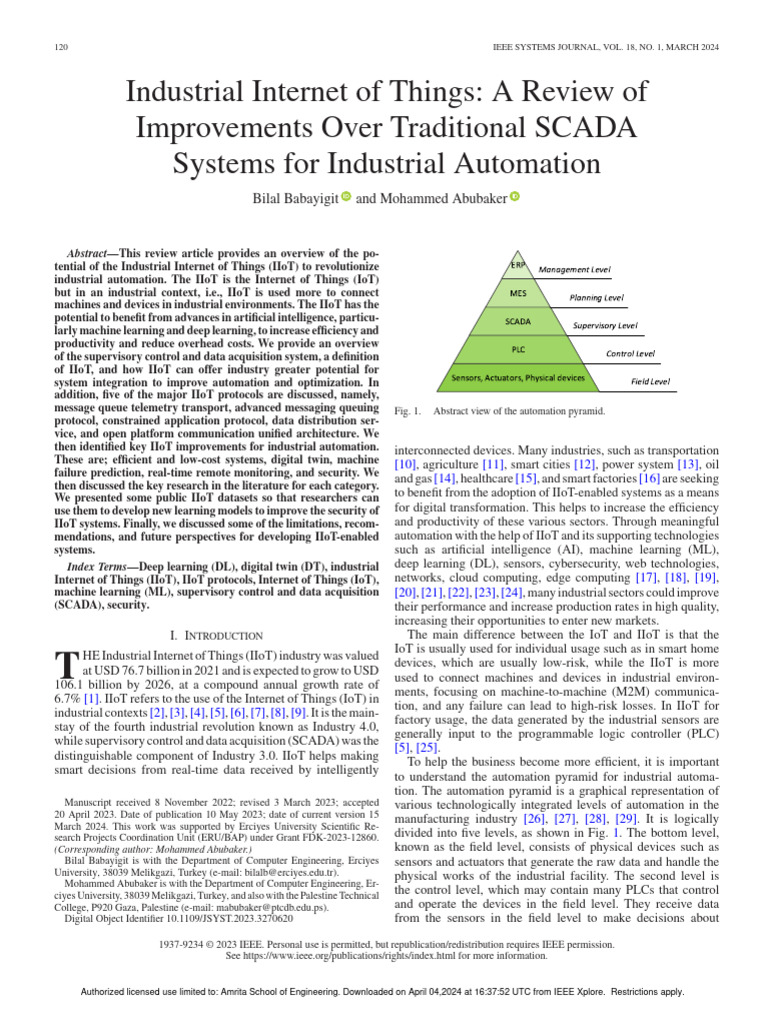 Industrial Internet of Things A Review of Improvements Over Traditional SCADA Systems For ...