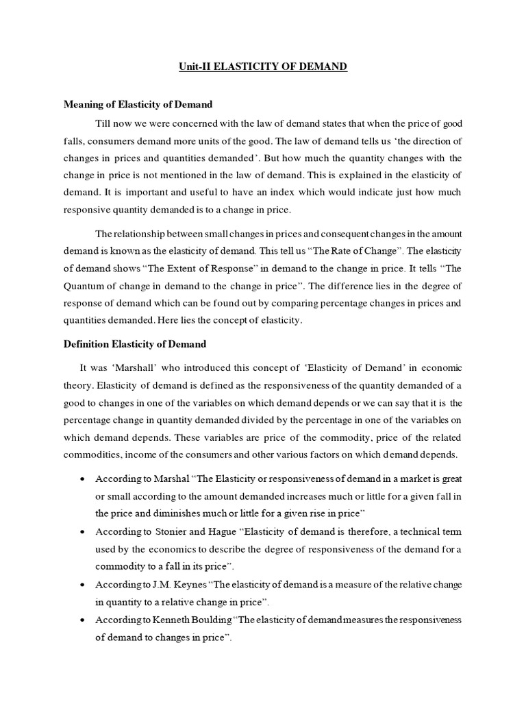 Unit-II ELASTICITY OF DEMAND (ALL) | PDF | Demand | Elasticity (Economics)