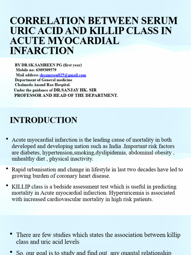 Correlation Between Serum Uric Acid and Killip Class in Acute Myocardial Infarction | PDF ...