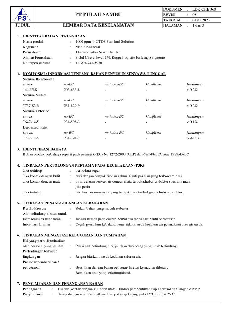 Ldk-Che-360 1000 PPM 442 TDS Standard Solution | PDF
