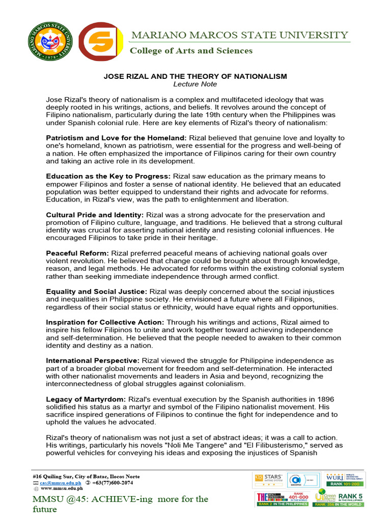 02 Handout 03 Rizal and The Theory of Nationalism | PDF | Nationalism | Philippines