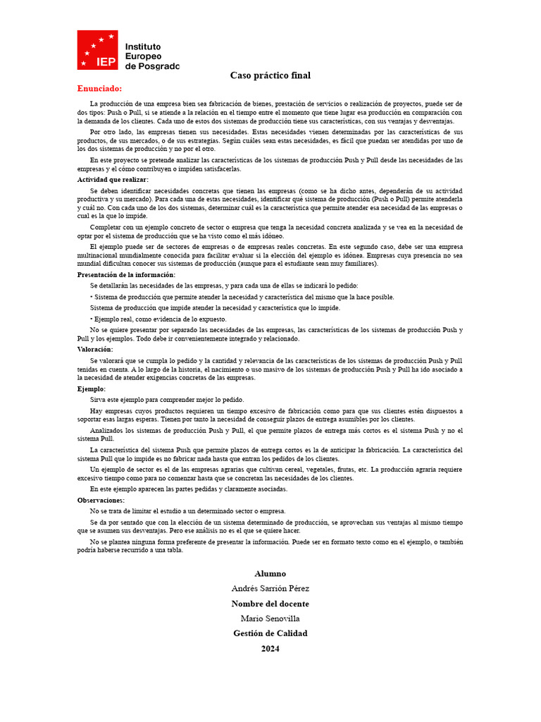 Caso Practico Final GC | PDF | Lean Manufacturing | Business