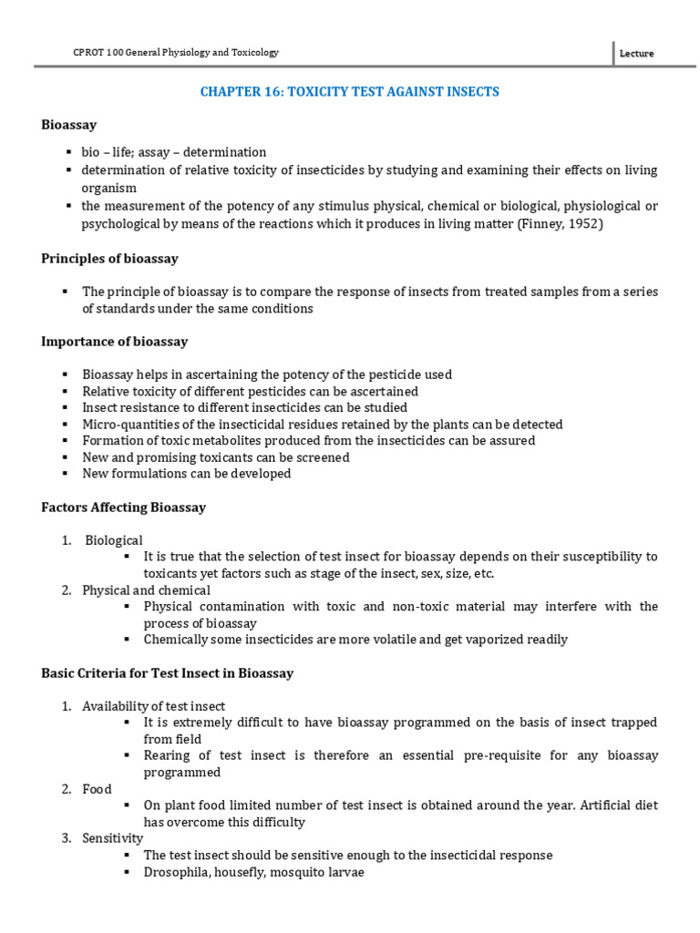 Insect Toxicity Bioassay Methods | PDF | Bioassay | Toxicity