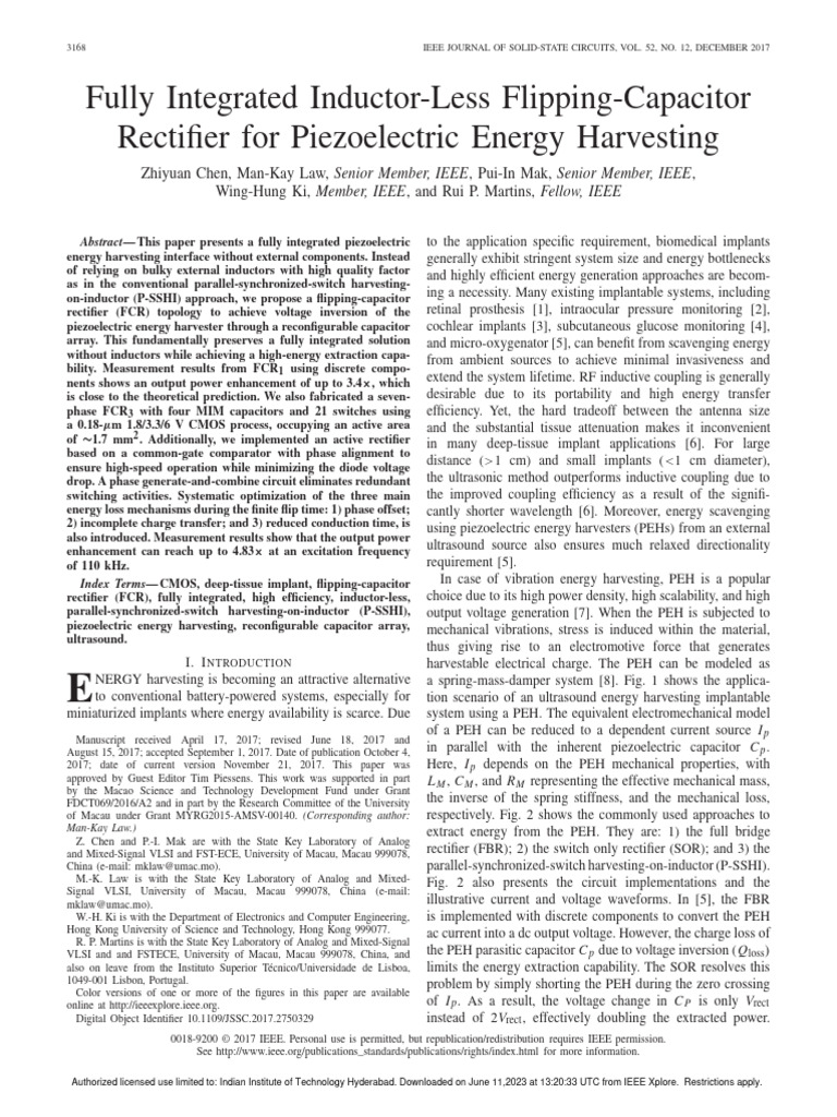 Fully Integrated Inductor-Less Flipping-Capacitor Rectifier For Piezoelectric Energy Harvesting ...