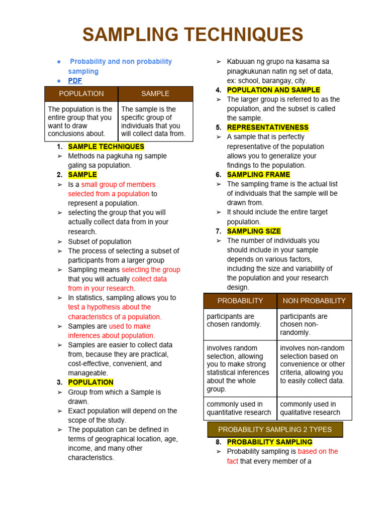 2. Sampling and Sampling Techniques | PDF | Sampling (Statistics ...
