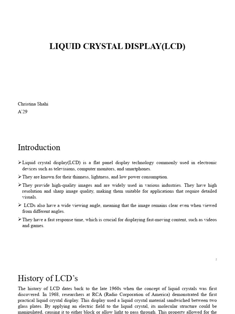 Liquid Crystal Display (LCD) : Christina Shahi A'29 | PDF | Liquid Crystal Display | Backlight