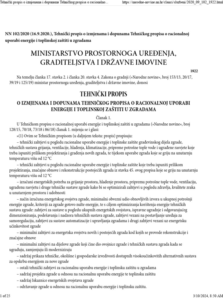Tehnički propis o izmjenama i dopunama Tehničkog propisa o racionalnoj uporabi energije i ...