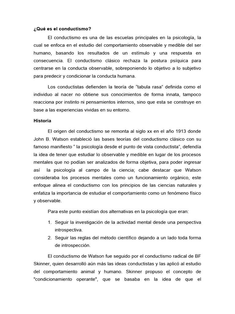 Qué Es El Conductismo | PDF | Behaviorismo | Sicología