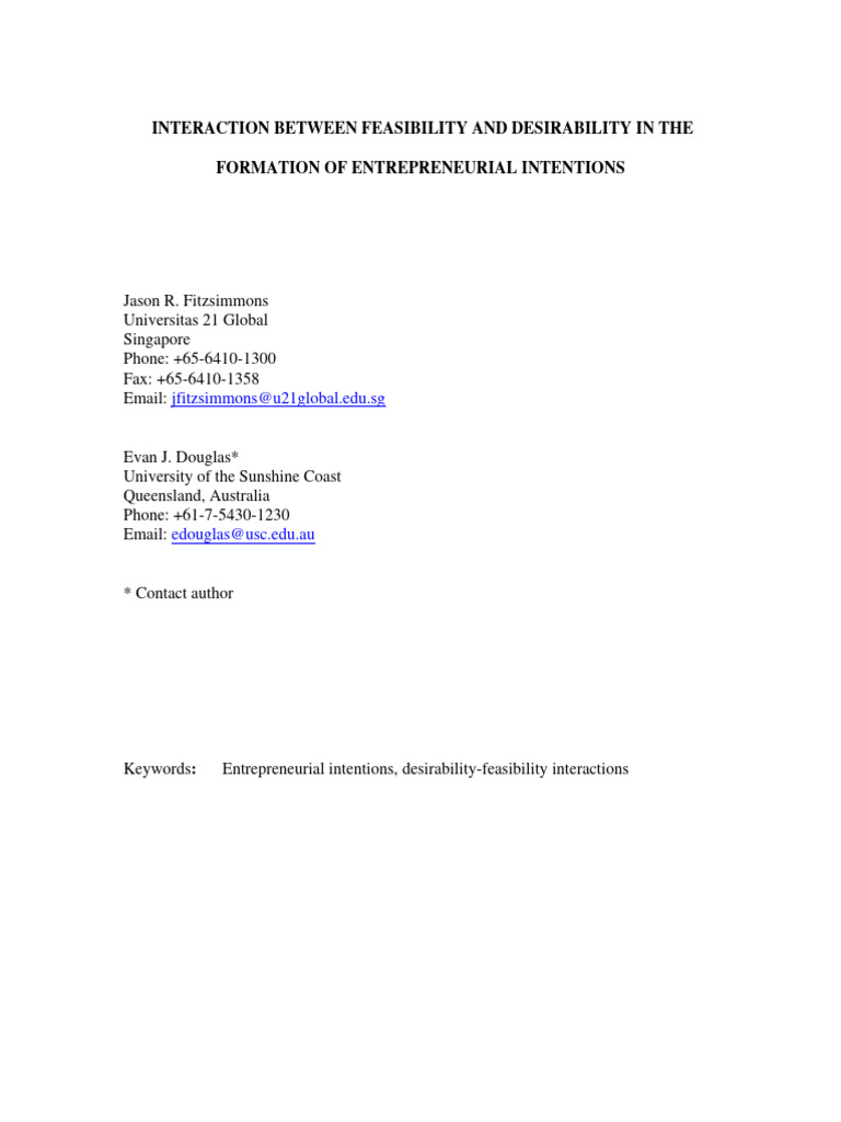 Entrepreneurial Intentions Study | PDF | Entrepreneurship | Intention