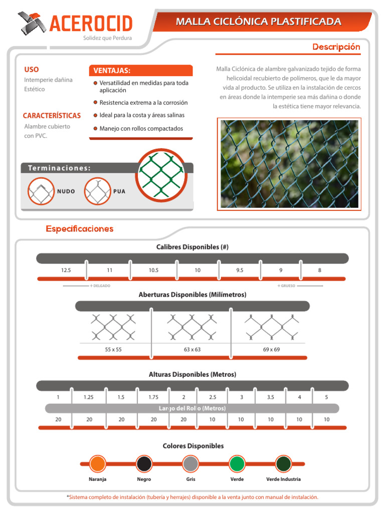 Fichatecnica Mallas-Ciclonica-Plastificada | PDF | Materiales | Materiales de construcción