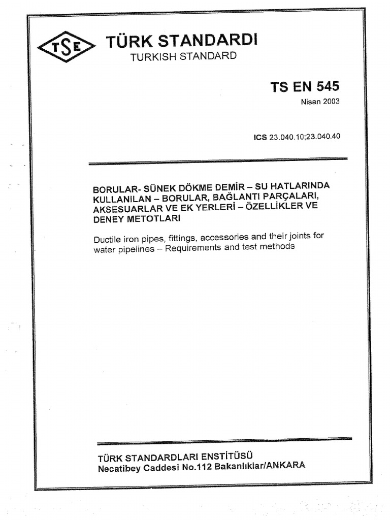 TS EN 545 - Duktil Demir Boru Ve Fittings | PDF