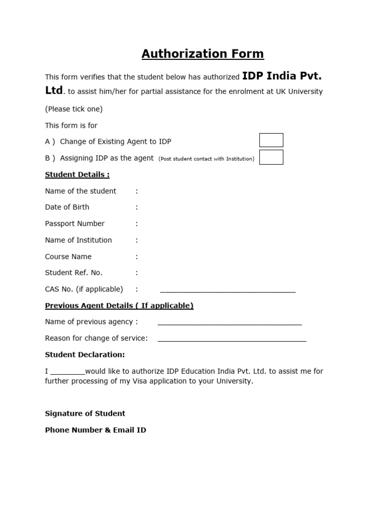 IDP Authorization Form for UK University | PDF | Business | Finance ...