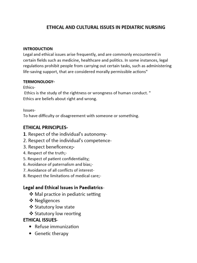 Ethical and Cultural Issues in Pediatric Nursing | PDF | Lifestyle