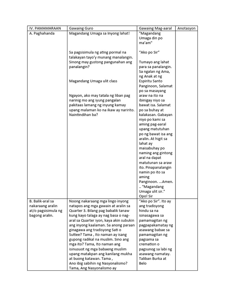 ARAL - PAN.lesson Plan 4th Quarter | PDF
