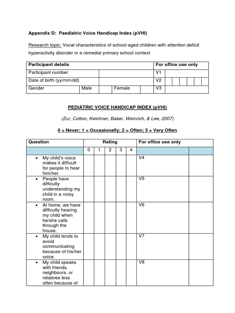 Pediatric Voice Handicap Index (pVHI) | PDF | Human Development ...