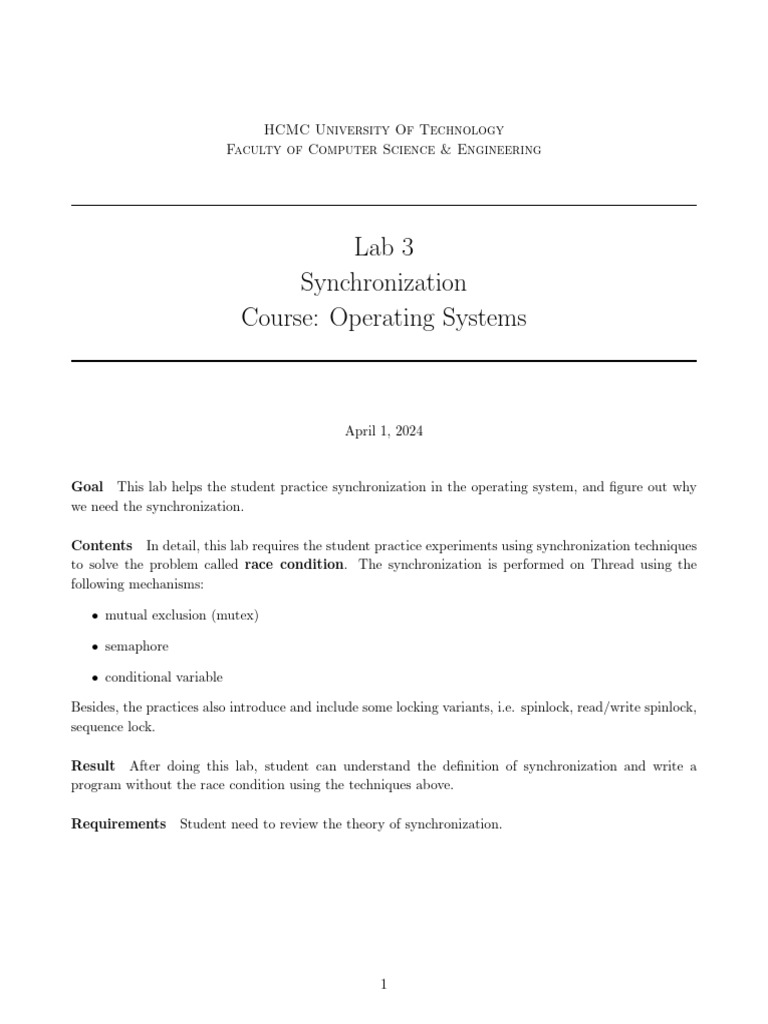 Lab3 Synchronization Pdf Thread Computing Computer Programming