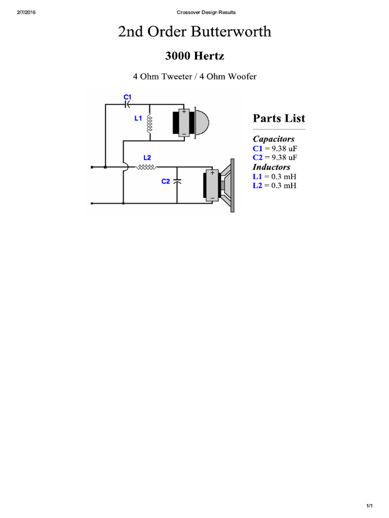 4ohm 2way Crossover 2nd Order | PDF