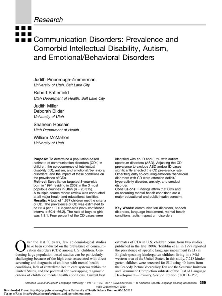 Communication Disorders Prevalence and Comorbid Intellectual Disability ...