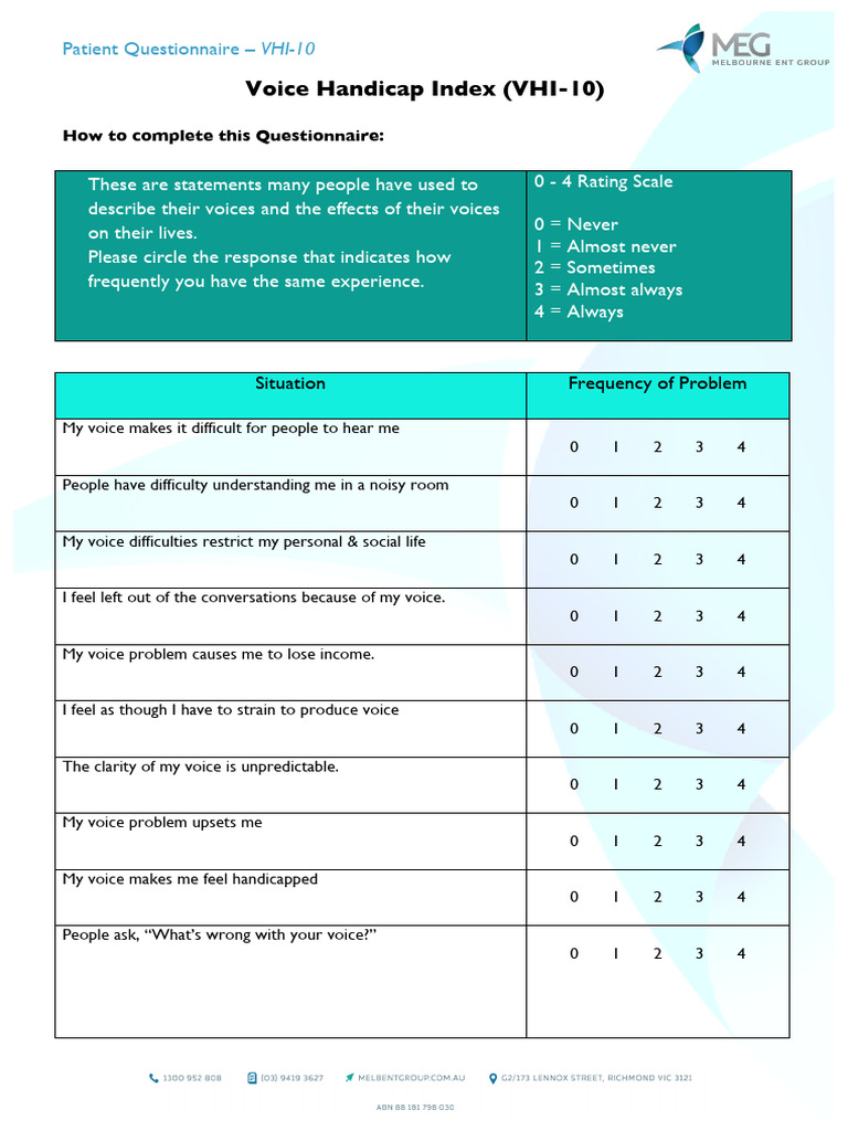 VHI-10 Patient Questionnaire Guide | PDF | Language Arts & Discipline