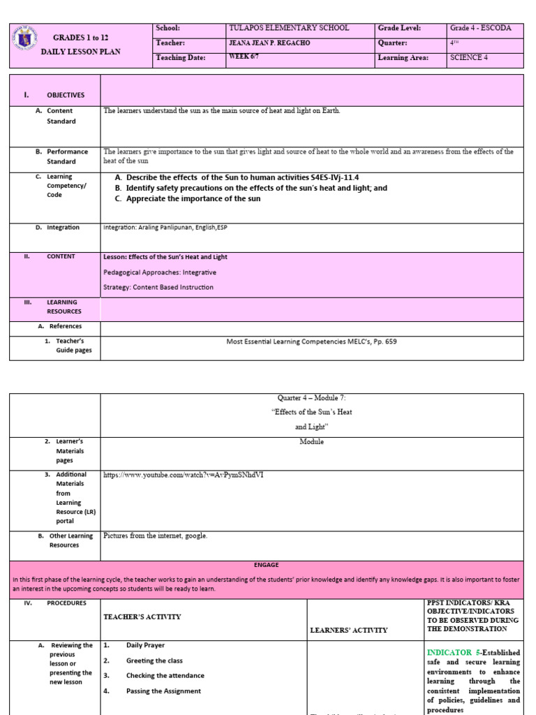 Cot-Dlp-Grade Scie-Week7 | PDF | Learning | Ultraviolet