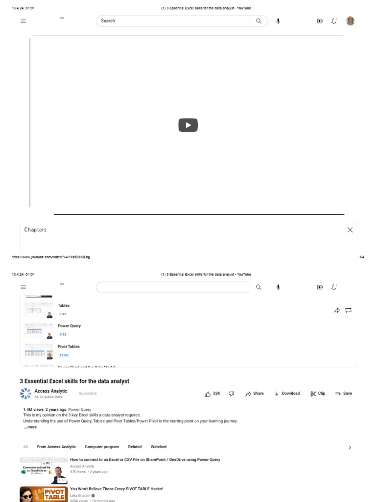 3 Essential Excel Skills For The Data Analyst - YouTube | PDF | Microsoft Excel | Data Analysis
