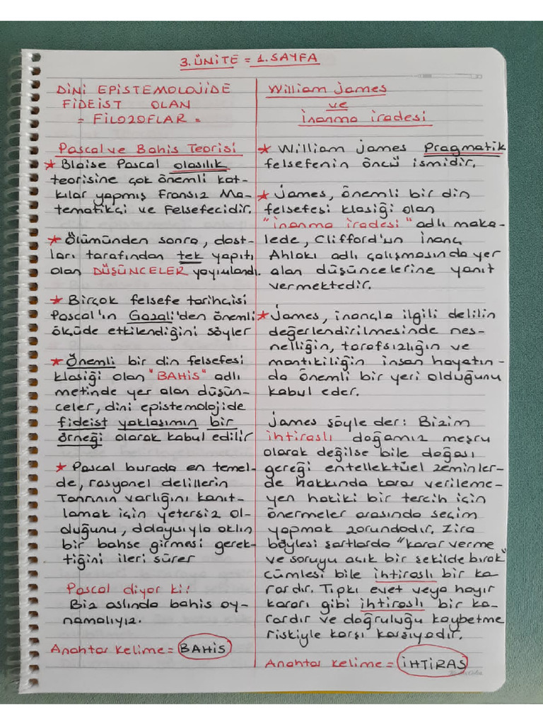 DİN FELSEFESİ 3.UNİTE ÖNEMLİ NOTLAR | PDF