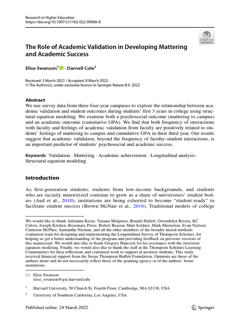 Swanson and Cole 2022 Validation | PDF | Structural Equation Modeling