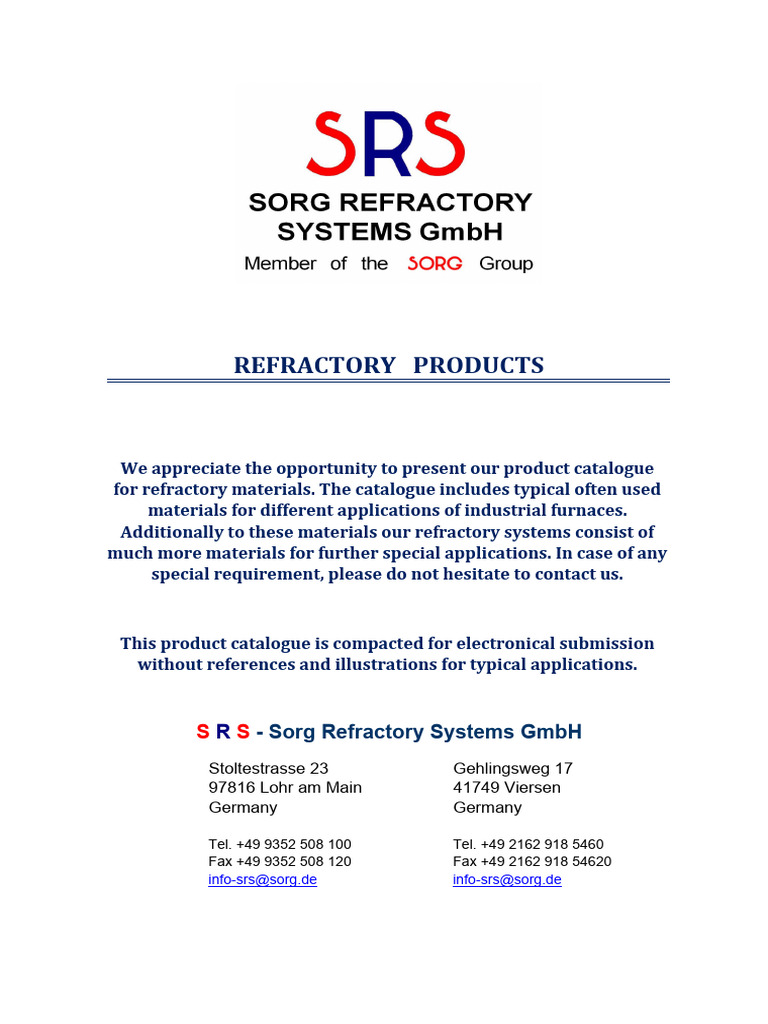Refractory Material Specs | PDF | Refractory | Ceramic Materials