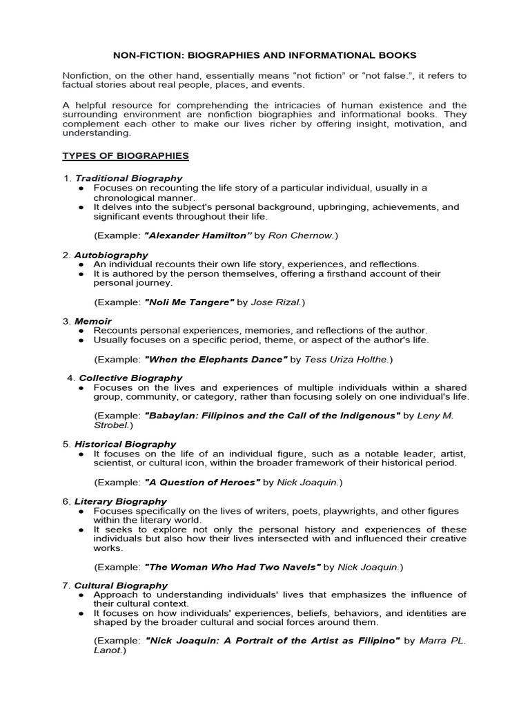 Types of Nonfiction Biographies & Books | PDF | Science | Biography