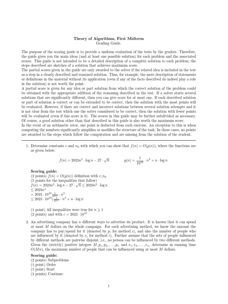 Midterm01 Grading Guide | PDF | Mathematical Relations | Combinatorics