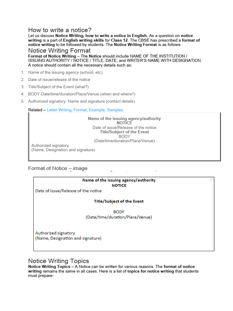 Class 12 Notice Writing | PDF | Question | Signature