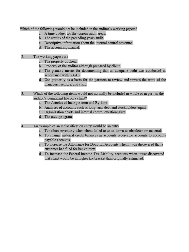 no answer | PDF | Audit | Internal Control